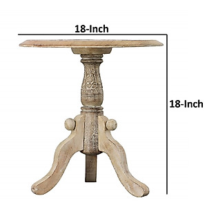 Homxi End Table 18" L x 18" W x 18" H,Intricately Carved Round Top Mango Wood Side End Table with Pedestal Base, Brown and White End Table for Living Room
