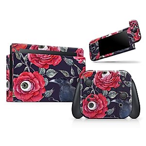 Design Skinz Abstract Roses with Eyes - Skin Decal Protective Scratch-Resistant Removable Vinyl Wrap Kit Compatible with The Nintendo Switch Console & JoyCons Bundle