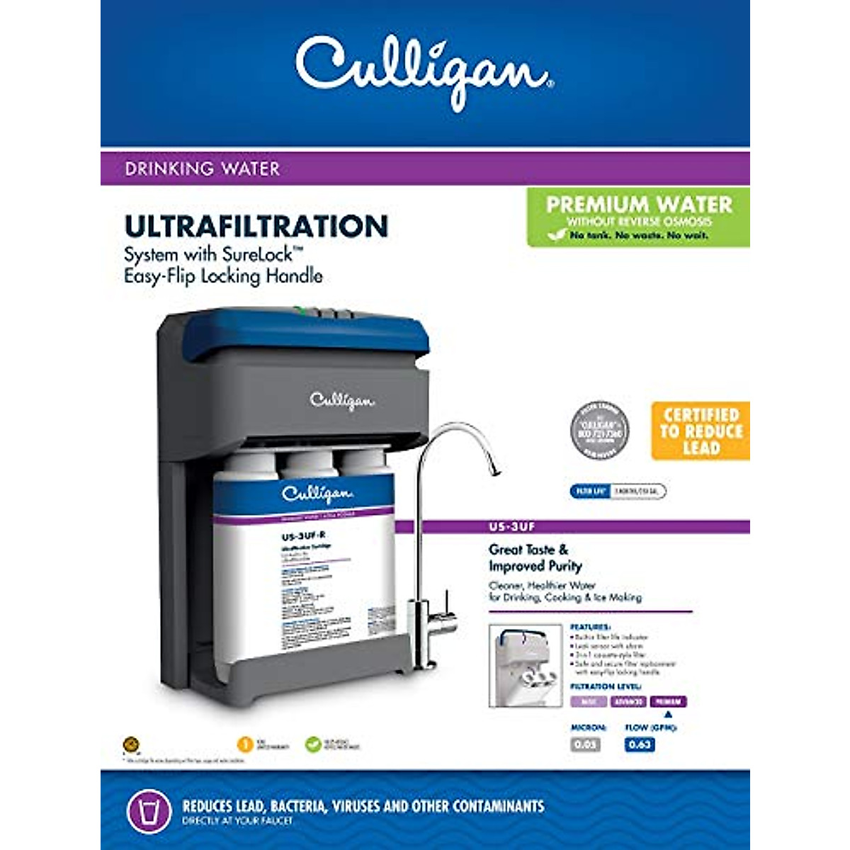 Culligan US-3UF-R Under-Sink Drinking Water Filter Replacement Cartridge, 2 Count (Pack of 1), White