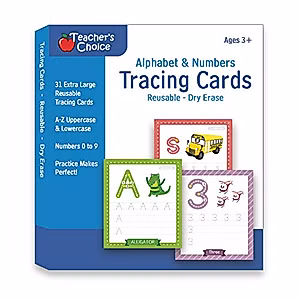Apostrophe Games Alphabet & Number Tracing Cards, Reusable, Dry Erase, Upper & Lower Case, 31 Large Reusable Cards, Repetitive Tracing Alphabet and Number Cards, Improve Writing Skills, Flash Cards