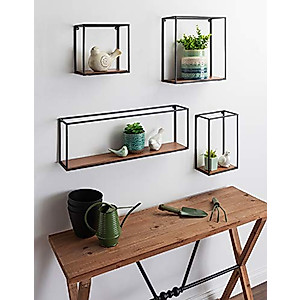 Kate and Laurel Mallory Modern Floating Wall Shelves, Set of 4, Rustic Brown and Black, Modern Farmhouse Accent Shelves for Storage and Display