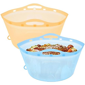 Ghojet Silicone Slow Cooker Liners Fits 6-10 QT Crock Pot Orange and Blue Silicone Crock Pot Liners Reusable Crock Pot Bags Liners for Round or Oval Pots Large Size Dishwasher Safe Leak-Proof Cooking