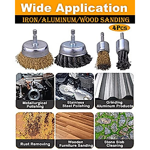 SHITIME 3 Inch Knotted Wire Cup Brush Set, 4 PCS Wire Brush for Drill with 1/4'' Hex Shank, Drill Wire Brush Attachment, Ideal for Removing Rust/Corrosion/Paint - Extend Life & Reduced Wire Breakage