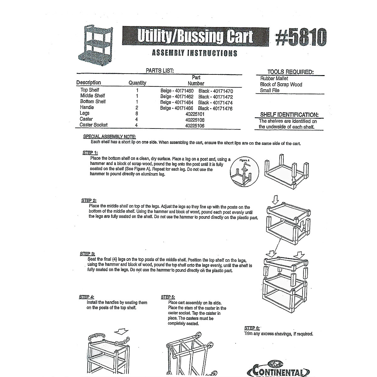 CRAYATA Rolling Utility Cart, 3 Shelf Heavy Duty Plastic Restaurant Cart, 390 Pound Weight Capacity, Made in USA