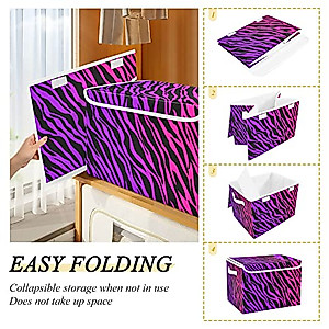 xigua Zebra Print Wallpaper Storage Bins with Lids Foldable Large Cube Storage Boxes with Handles for Home Bedroom Closet Office (16.5x12.6x11.8 in)