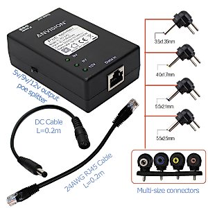 ANVISION 2-Pack Active Gigabit PoE Splitter Adapter with Multi-Size Tips, IEEE 802.3af Compliant, up to 100 Meters (328 Feet), DC 5V/9V/12V Power Output for IP Camera AP Voip Phone and More