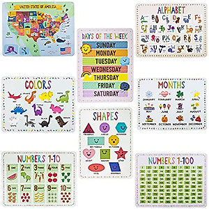 8-Pack Reversible Classroom Wall Posters 22" x 17" - Learn The Alphabet, Colors, Days, Months, Numbers, Shapes, & USA Map - Educational Posters by Pint-Size Scholars
