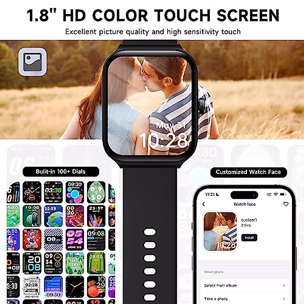 Smart Watches for Men Women, Alexa Built in & Bluetooth Call(Answer/Make), 1.95" Touch Screen Fitness Tracker with Heart Rate SpO2 Sleep Monitor Smart Watch for iPhone Android IP68 Waterproof