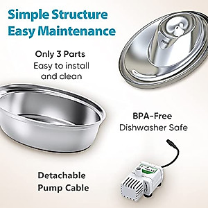 ORSDA Cat Water Fountain Stainless Steel, Pet for Cats Inside 2L, Automatic Dispenser, Dog Fountain, Metal Drinking Steel