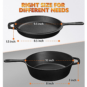 MICHELANGELO Cast Iron Skillet with Lid, 2-In-1 3 Qt Dutch Oven & 9.5" Skillet With Pre-seasoned Interior, Preseason Cast Iron Skillets with Lid, Cast Iron Skillets