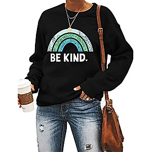 Sea Zaela Women Be Kind Oversized Sweatshirts For Woman Long Sleeve Tops Crewneack Cute Graphic Loose Fit Pullover Black Kind Medium