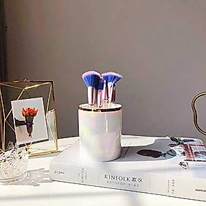 SIEBOLD Shine Gold Pencil Cup Colorful Desktop Holder,Sturdy Metal Frame With white Ceramic Pen Holder For Kitchen Appliance Holders(4.9'' - 3.54'')