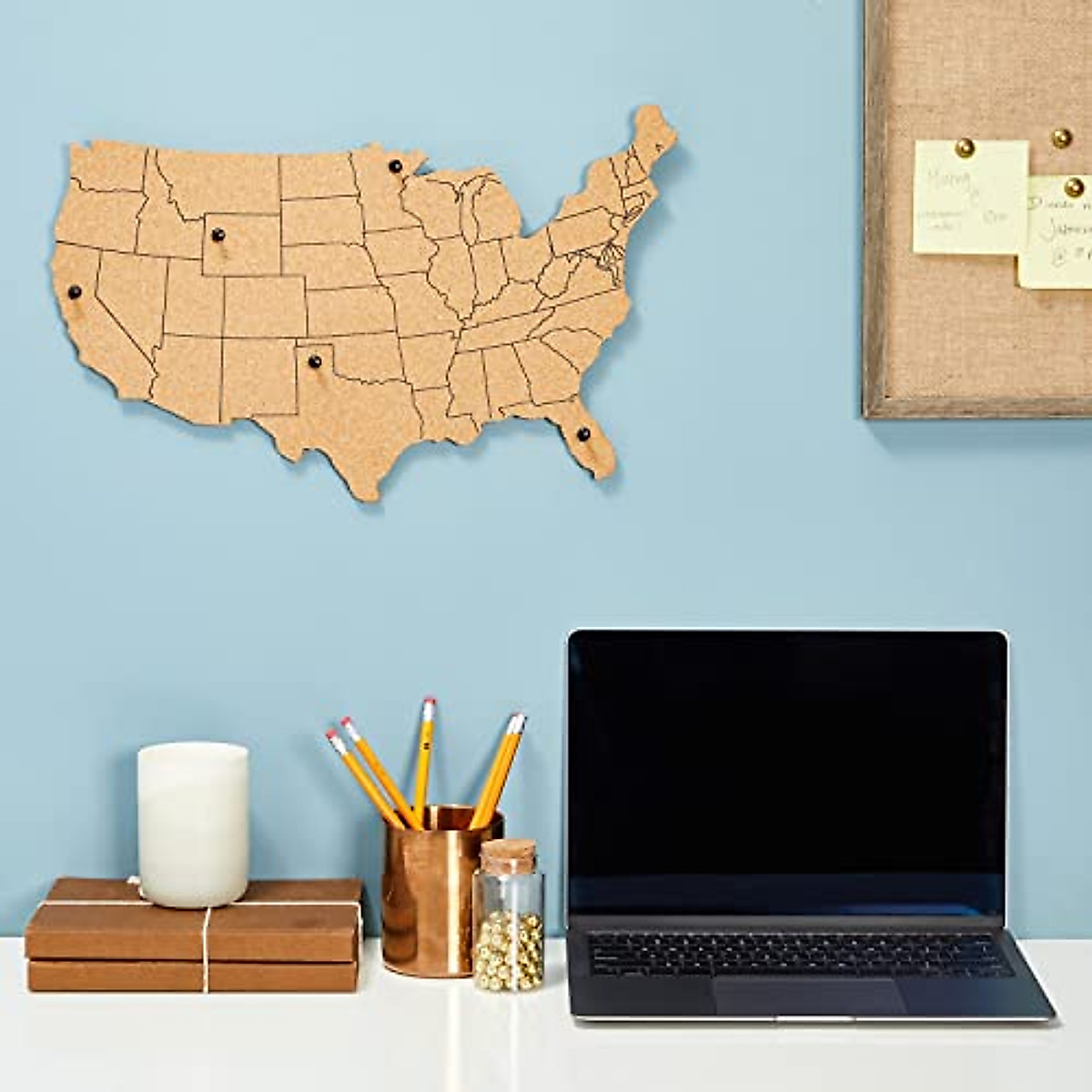 Juvale Cork Board Map of The United States with 10 Pins to Mark Travels, Home and Office Wall Decor (16 x 10 x 0.3 in)