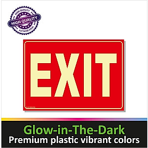 5 Pack Exit Sign for Business Lighted Glow in the Dark for Business - Comes with 2-Sided Tape - Non-Fade Colors/Durable, UV Protected, Easy to Mount - Waterproof - Peel & Stick