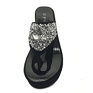 COVOYYAR Women's Summer Beach Casual Thong Shoes Platform Sandals Flip Flops (7.5, Black)