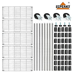EzPeaks 5-Tier Chrome NSF Certified Storage Shelves, Heavy Duty Steel Wire Shelving Unit with Wheels and Adjustable Feet, Used as Pantry Shelf, Garage or Bakers Rack Kitchen Shelving (18"DX48"WX72"H)