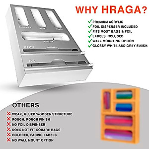 Acrylic Ziplock Bag Storage Organizer For Kitchen Organization Compatible with Gallon, Quart, Sandwich & Snack Variety Bags with Plastic Wrap, Aluminum Foil Dispenser & Cutters with Labels 6 IN 1