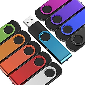 Kepmem 32GB Flash Drive Pack of 10 Thumb Drives Bulk, Metal USB 2.0 Memory Sticks Swivel Pen Drive 32 GB, Portable Keychain Jump Drive Colorful Multipack Zip Drives for Data Storage