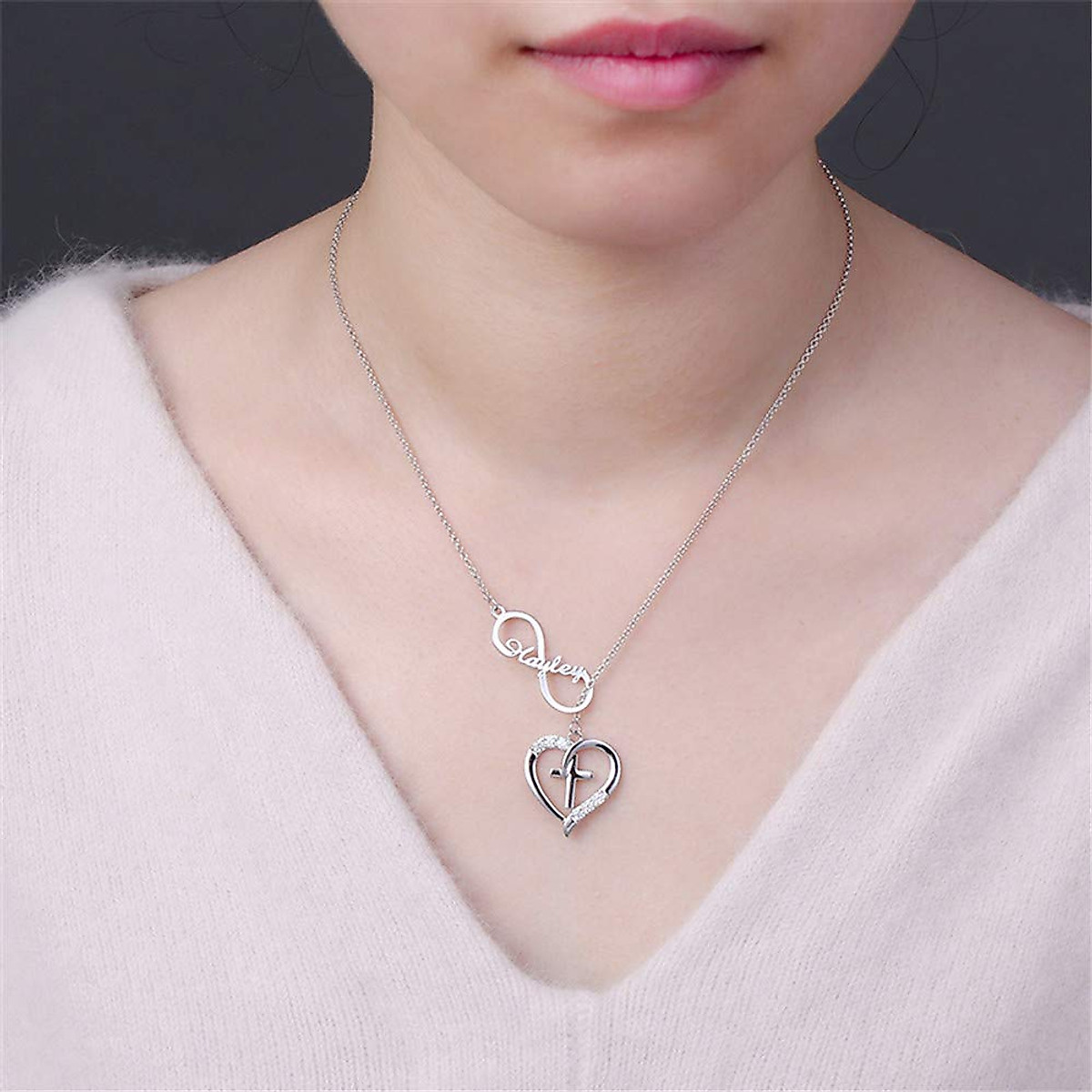 AILIN Personalized Heart Cross Infinity Name Necklace 925 Sterling Silver Custom Engrave and Birthstone Necklaces Birthday Gifts For Women Girlfriends Mother Daughter Men