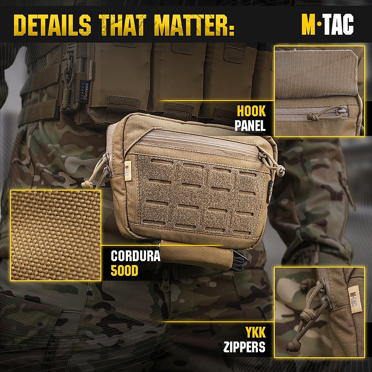 M-Tac Elite Dangler Pouch Large - Tactical Drop Down Utility Pouch with Hook & Loop Carrying - Dump Tool Pouch Carrying Kit Lower Bag (Coyote)
