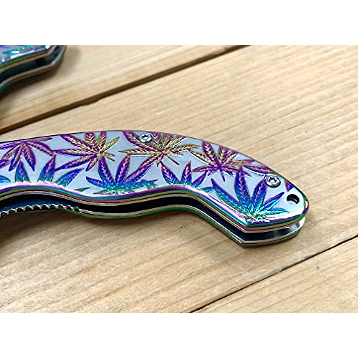 Super Knife 7.5" Rainbow Leaf Spring Assisted EDC Folding Lexury Pocket knife