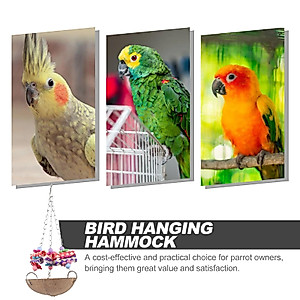 Bird Hammock Coconut Shell Hamster Nest Parrot Cage with Chain Charm and Fake Flower for Pet Hanging Bed (5x11”)