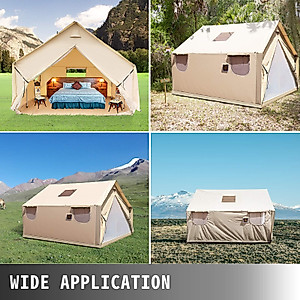 Happybuy Large 12x14ft Waterproof Canvas Wall Tent with PVC Storm Flap, Stove Hole, and 4-Season Suitable for Camping, Hiking, Mountaineering, Fishing, Party, and Hunting