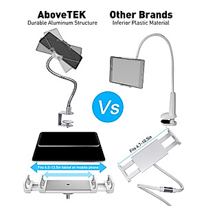 AboveTEK Gooseneck Tablet Holder, Flexible Long Arm iPad Desk Mount Aluminum iPad Stand Phone Holder for Bed Office Kitchen, Fits for 4.5"-13.5" iPad Android Tablet & iPhone 6-13Pro