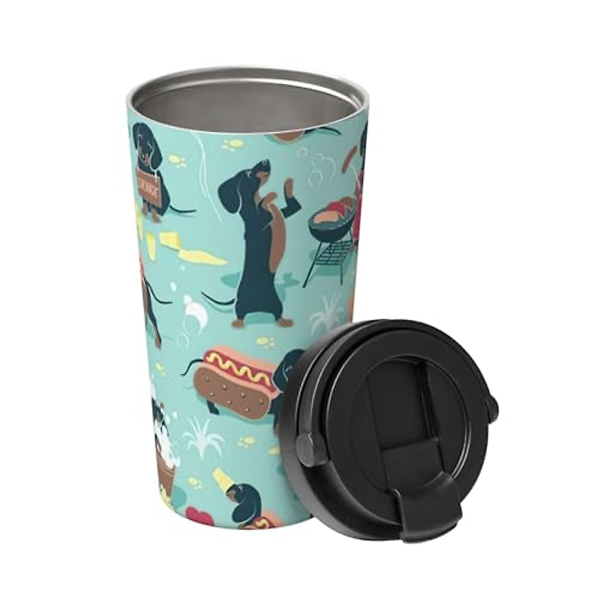 WANGXUEE Hot Dogs and Lemonade Print 500ml Stainless Steel Travel Tumbler Double Wall Vacuum Insulated Coffee Mug