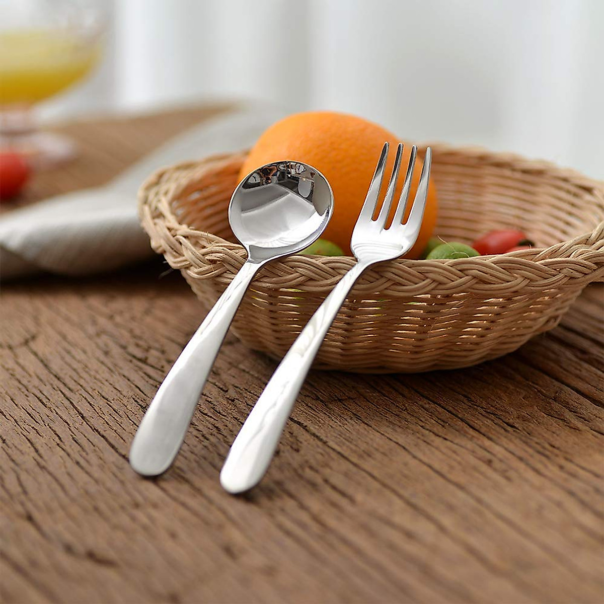 WEKTUNAA Stainless Steel Child Toddler Flatware Set, Kids Fork Knife Spoon, Mirror Polished, Steel Utensils for Toddler and Child