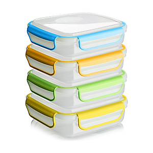 Snap Fresh - 4 Pack of Sandwich Containers (450 ml) - Reusable, BPA Free Plastic, Snap & Lock Shut Lids and Silicone Seal. Great for Fruit, Salad, Lunch Box Snacks and Food Storage; Kids and Adults