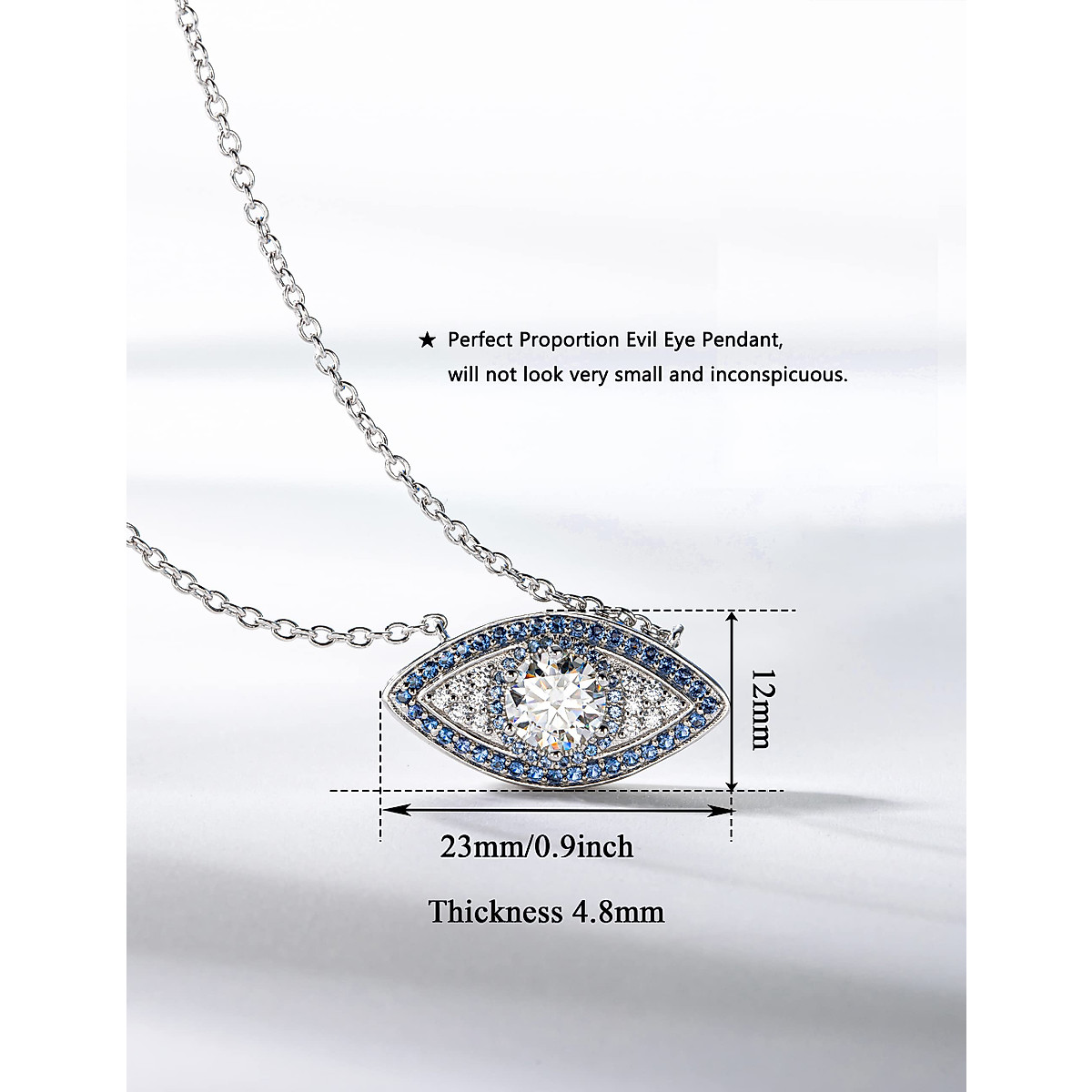 CannyCat Moissanite Evil Eye Pendant Necklace 1.2 CTTW D color VVS Moissanite and Sapphire Necklaces Lab Created Diamond Platinum Plated Sterling Silver Chain 16”+2” Lucky Gift for Women