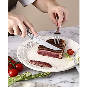 WALLOPTON Steak Knives Set of 8 - High Carbon Stainless Steel, Dishwasher Safe - Polished Blade & Handle, Straight Edge - 4.5'' Kitchen Dinner Table Knife Set Non Serrated