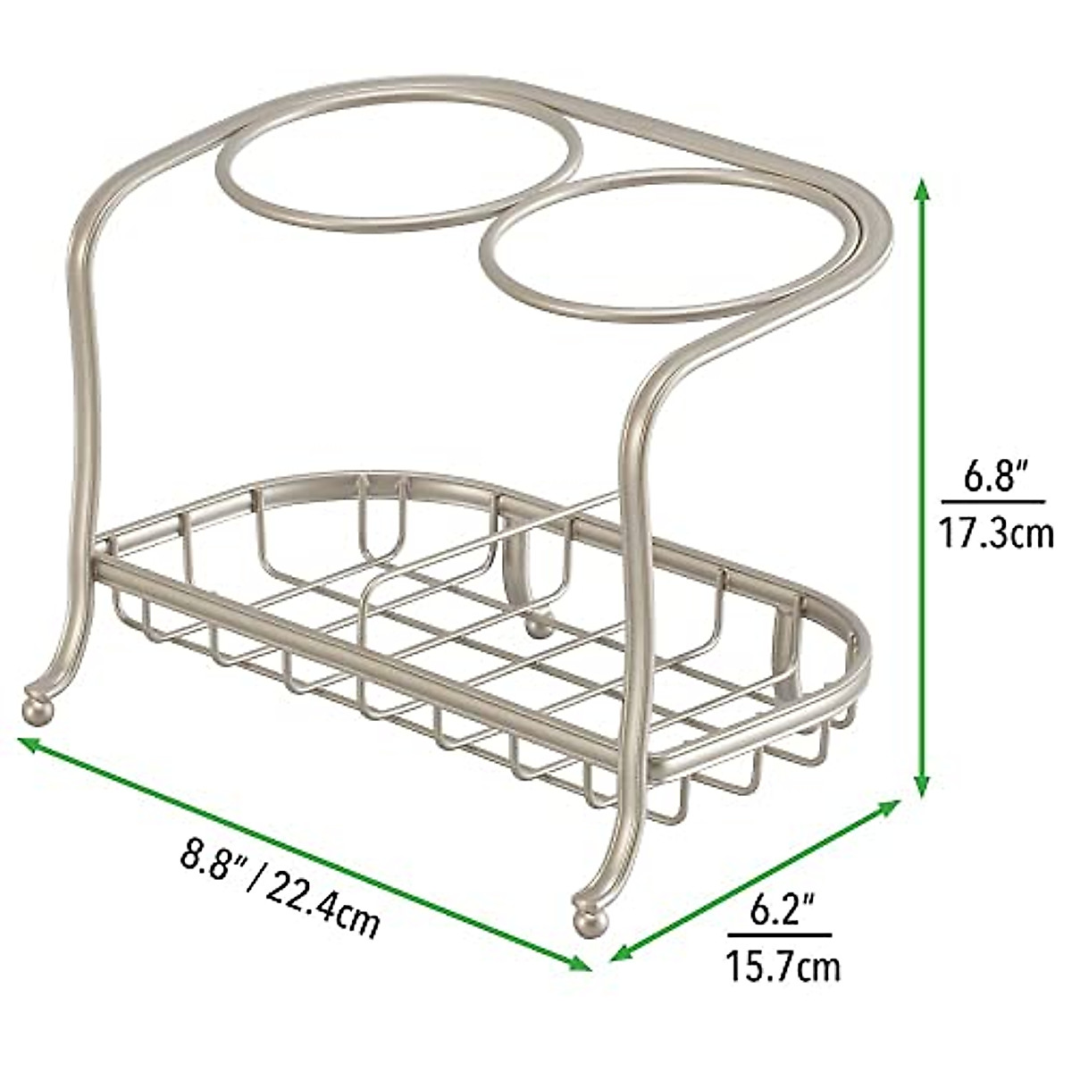 mDesign Steel Bathroom Countertop Hair Tool Storage Organizer Accessory Basket Tray, Vanity Table Holder for Hair Dryer, Flat and Curling Irons, Styling Products, Hyde Collection, Matte Satin