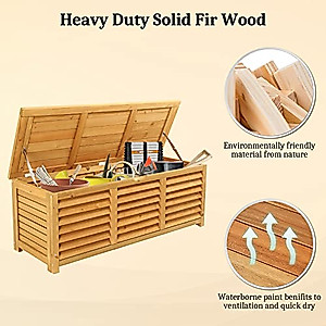 VINGLI 47 Gallon Wood Deck Box, Outdoor Storage Box for Tools, Toys, Patio Storage Bench Container for Backyard, Porch, Garden (Natural)