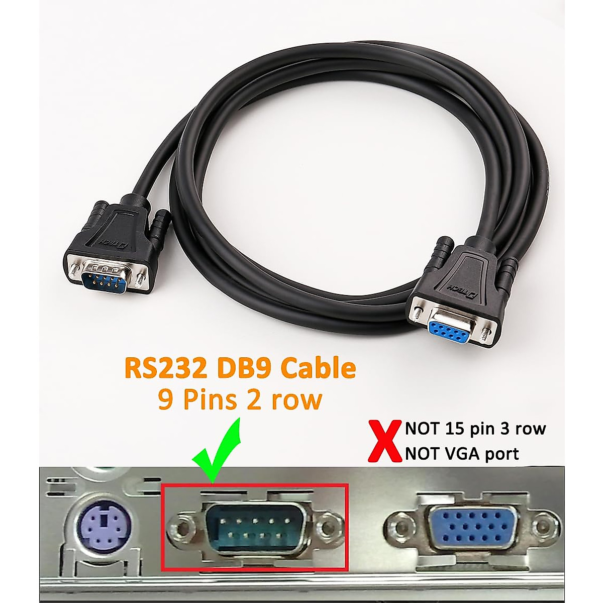 DTech 5ft DB9 RS232 Serial Cable Male to Female Extension Simple Null Modem Cord Cross TX RX Line 2 Pin Crossed for Computer Switch Router Data Communication (5 Feet, Black)