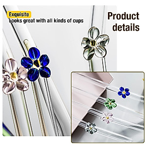 Reusable Glass Straw with Flower,Shatter Resistant Bend Glass Straws with Design Flower Decorative Cocktails Bar Accessories with Cleaning Brush (16)