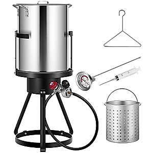 VIVOHOME 30 Qt. Aluminum Turkey Deep Fryer Pot with Injector Thermometer Kit and 54, 000 BTU Outdoor Propane Stove Burner Stand for 20 Lbs Turkey