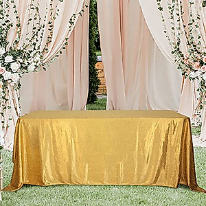 Spotjoy Sequin Rectangle Tablecloth 60 x 84 Inch, Sparkle Glitter Table Cloth for Parties, Decorative Shiny Tablecloths for Wedding Birthday Banquet, Gold