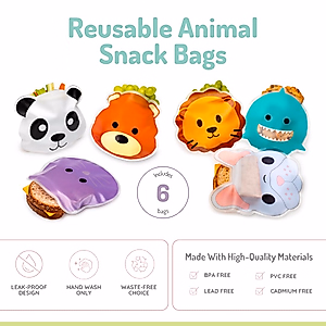 melii Reusable Snack Bags - Bulldog, Cat, Lion, Panda, Bear & Shark