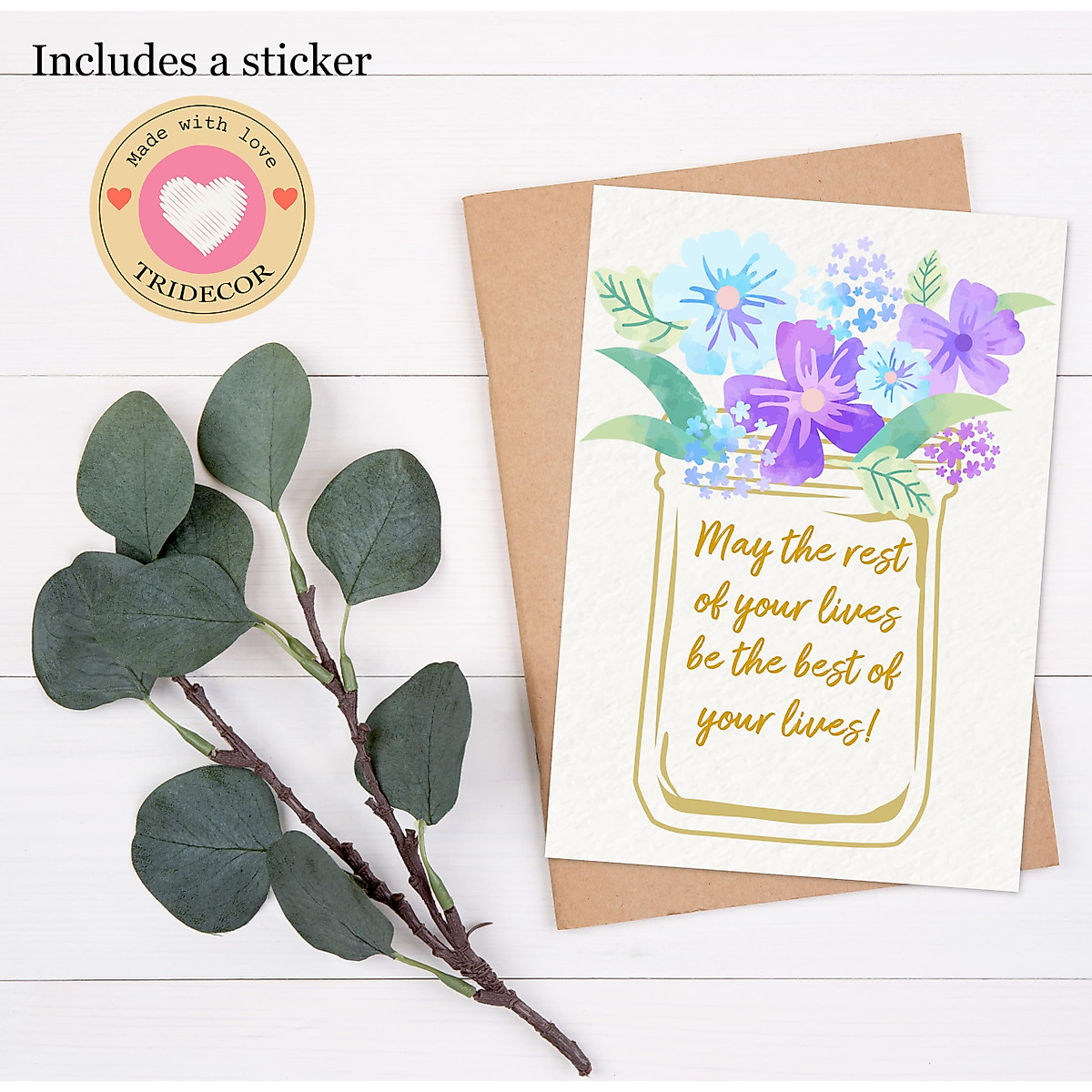 TRIDECOR Wedding Card, Bridal Shower Card, Engagement Card with Sweet Quote, Mr & Mrs Card - Folded 5"x7" with Envelope, Sticker to Seal - Sweet Card for Him, Her, Men, Women