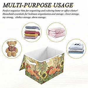 innewgogo Thanksgiving Pumpkin Sunflower Storage Bins with Lids for Organizing Closet Organizers with Handles Oxford Cloth Storage Cube Box for Car