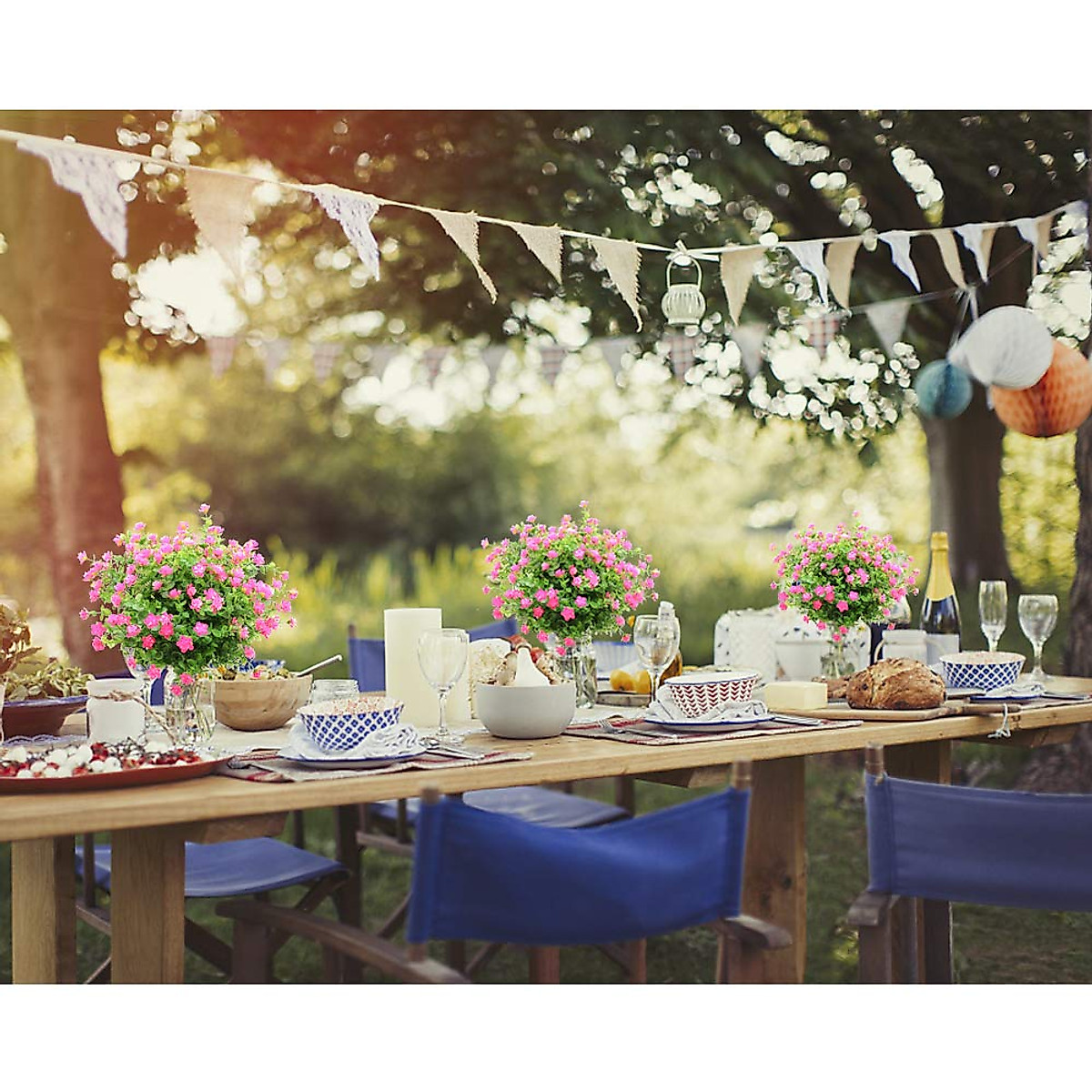 GKONGU Artificial Flowers, 4 Bundles Fake Eucalyptus UV Resistant Flowers Plastic Lotus Flowers Bouquets Greenery Shrubs Plants for Indoor and Outdoor Garden Porch Patio Office Home Decoration