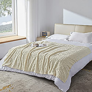 BEAUTEX Jacquard Fleece Throw Blanket(50''x60'', Beige) for Couch Bed and Sofa, Soft Sherpa Fuzzy Blankets Throw Size, Cozy Fluffy Plush Throws for All Seasons Using