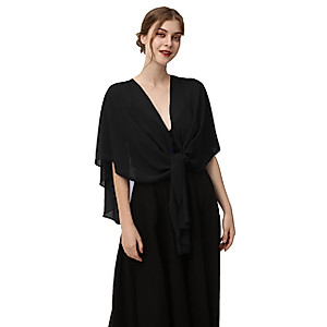 Womens Chiffon Shawls and Wraps, Wedding Party Shawl Scarf for Evening Dresses (Black)