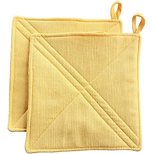 CUSHYSTORE 7.5" Pot Holder Cottage Style Oven Heat Pads for Cooking Kitchen Solid Plain Yellow, 2 Packs
