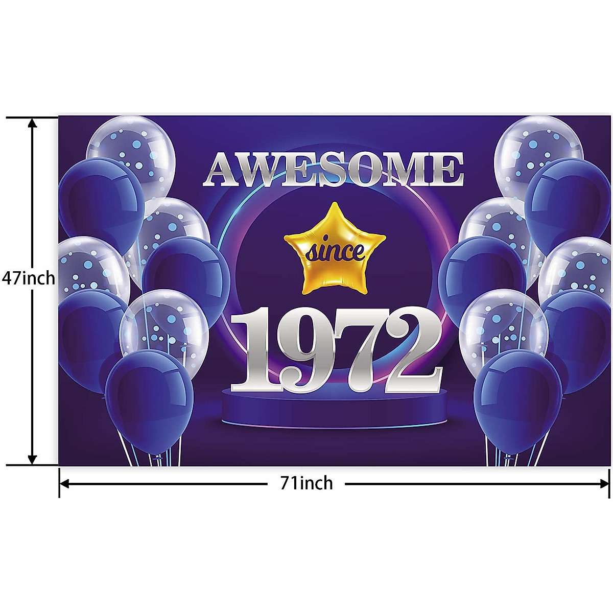 Awesome Since 1972 Happy 50th Birthday Banner Backdrop Stars Balloons Cheers to 50 Years Old Theme Decor for Women Men 50th Birthday Party Bday Supplies Decorations Background Blue Purple Sliver