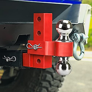 YITAMOTOR Adjustable Trailer Hitch, Fits 2-Inch Receiver, 6-Inch Drop Hitch, Aluminum Tow Hitch, Ball Mount, 2 and 2-5/16 inch Combo Stainless Steel Tow Balls with Double Pins, Red