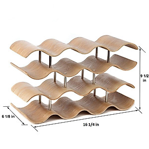 Lily's Home Countertop Wave Wine Rack, Wood, Elegant and Modern, Table Top Wine Storage (Oak, 14 Bottles)