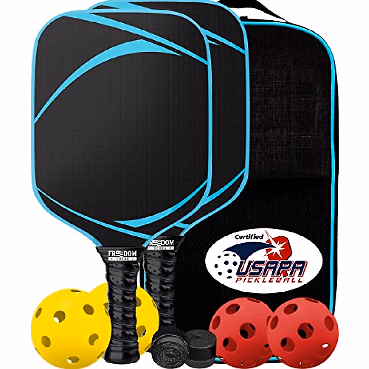 USAPA Certified Graphite Pickleball Paddles (Set of 2 Paddles), Indoor Outdoor Pickleball Paddle with 4 Balls, Grip and Travel Bag, Pickle Ball Equipment for Beginners and Pros Pickleball Raquet Balls